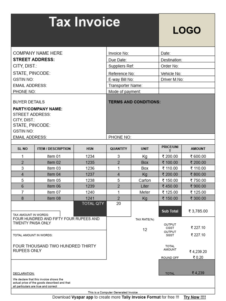 Tally Invoice Format 03 | PDF | Rupee | Typographical Symbols