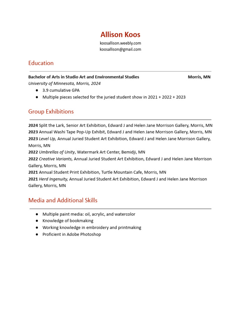 Allison Koos: Art & Environmental Studies | PDF | Art