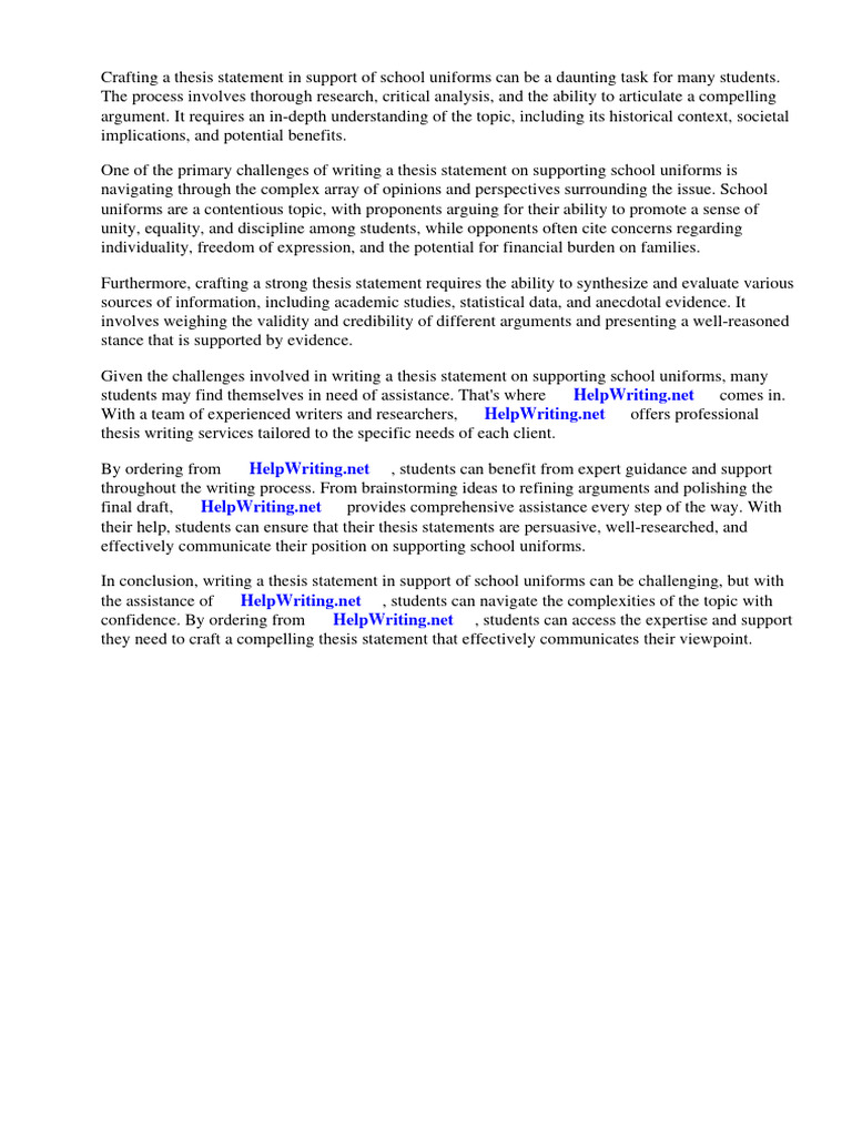 Thesis Statement For Supporting School Uniforms | PDF | Essays | Thesis