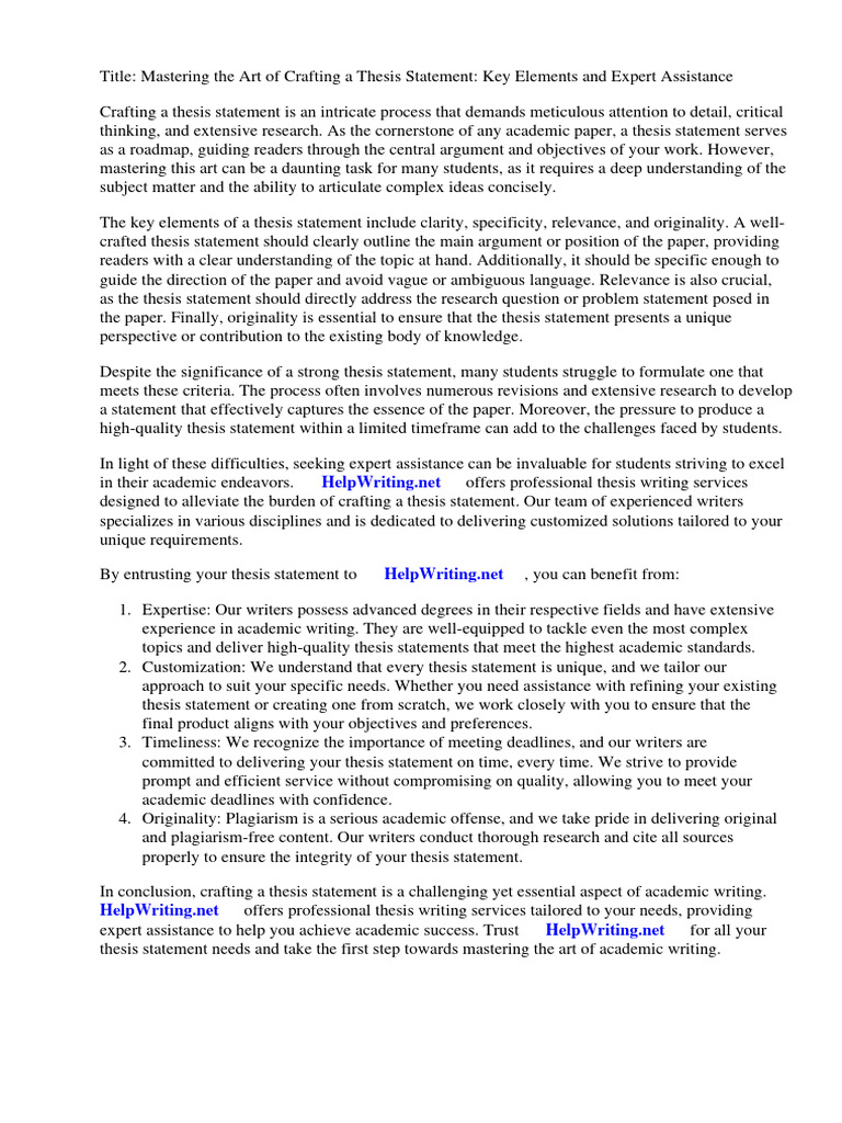 Key Elements of A Thesis Statement | PDF | Thesis | Essays