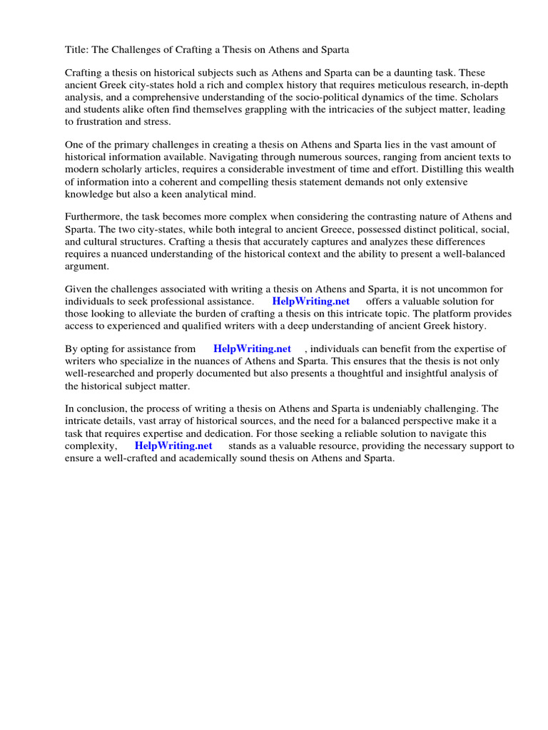 Athens and Sparta Thesis Statement | PDF | Sparta | Ancient Greece