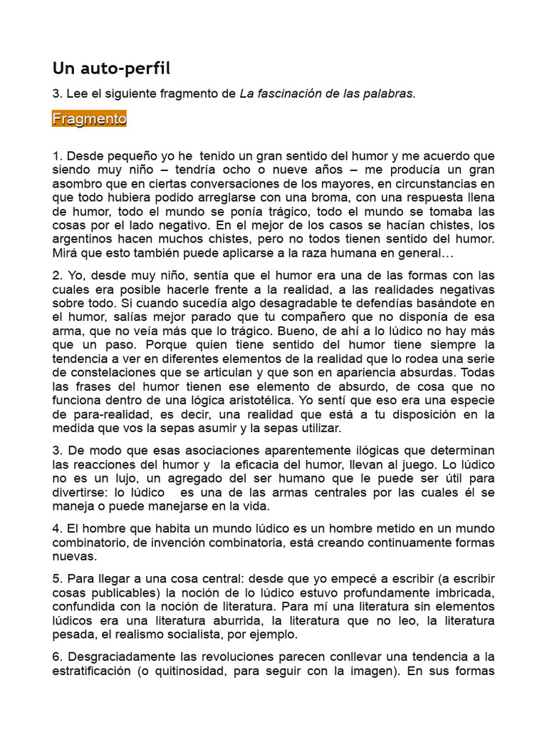 Cortaìzar. Un Auto-Perfil | PDF