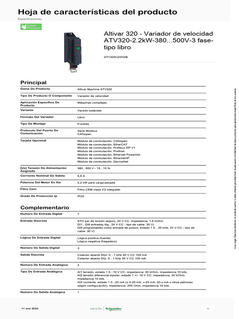 Hoja de Características Del Producto: Altivar 320 - Variador de ...