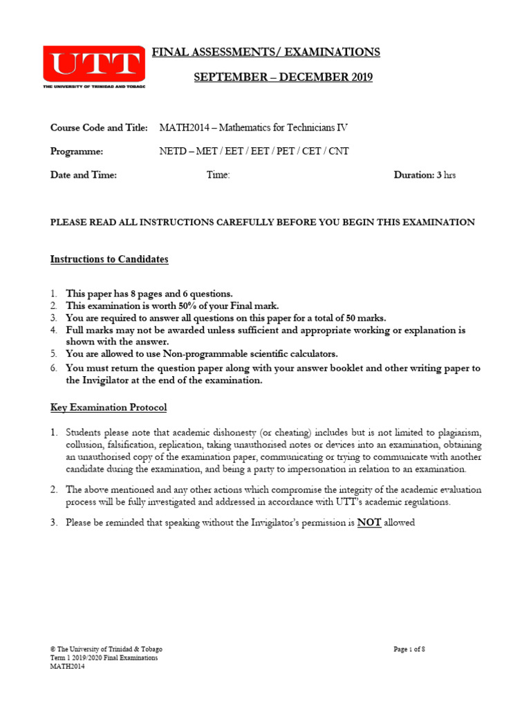 MATH IV Final Exam December 2019 | PDF