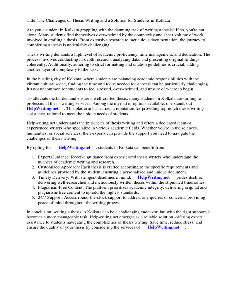 Thesis Writers in Kolkata | PDF | Thesis | Doctor Of Philosophy