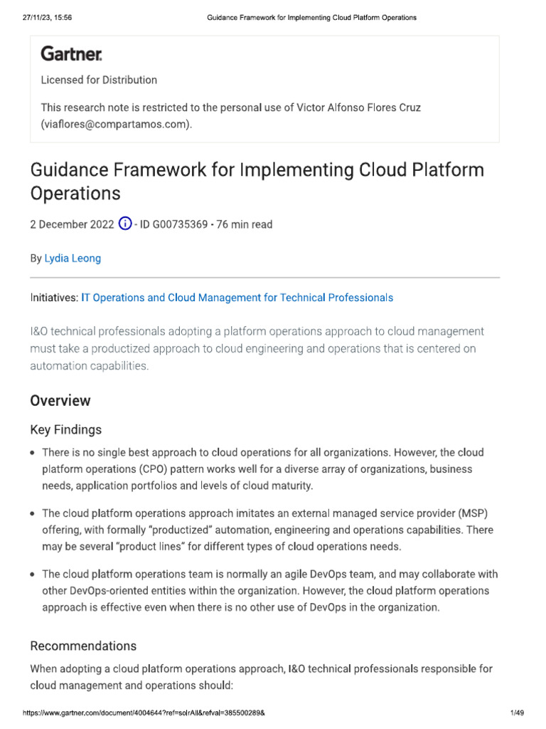 Guidance Framework For Implementing Cloud Platform Operations | PDF