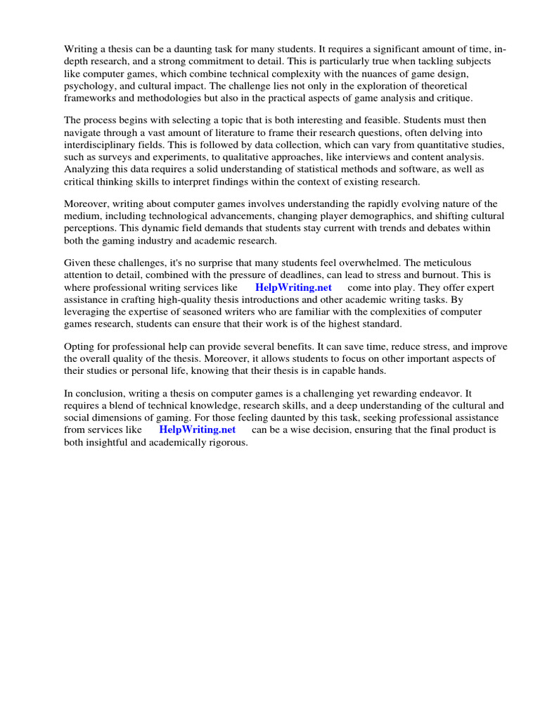 Thesis Introduction About Computer Games | PDF | Video Games | Video ...