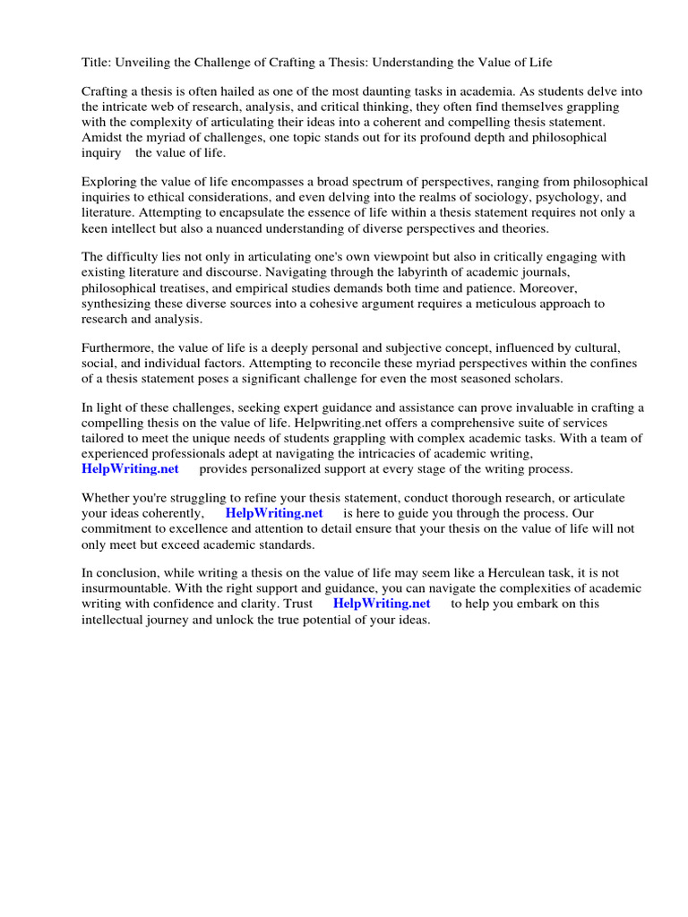 Value of Life Thesis Statement | Download Free PDF | Thesis | Experience