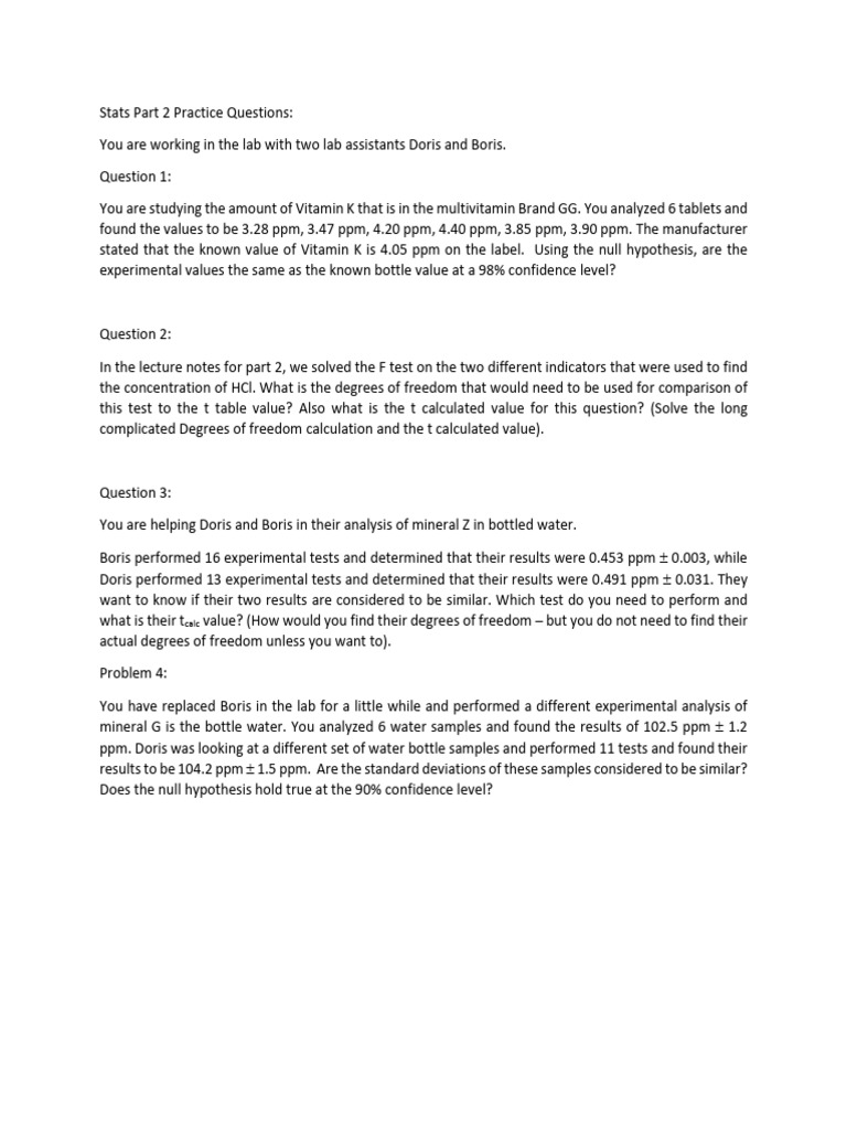 Stats Part 2 Practice Questions | PDF