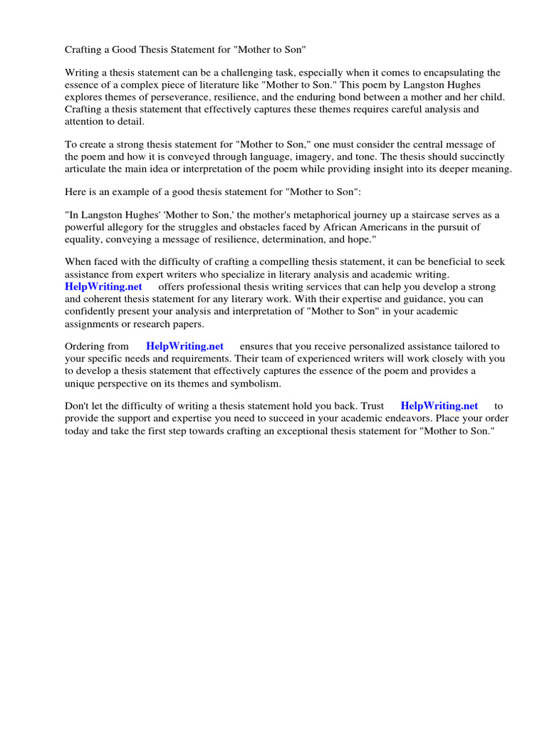 Good Thesis Statement For Mother To Son | PDF | Mother | Essays