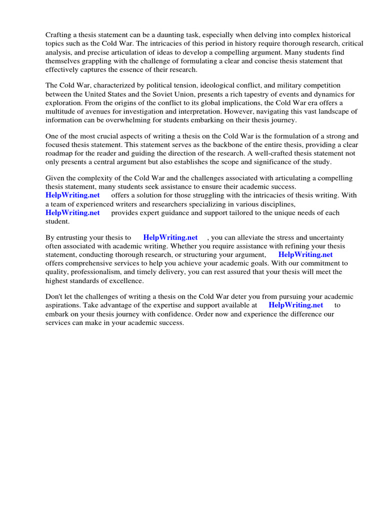 Thesis Statement Examples Cold War | PDF | Cold War | Soviet Union