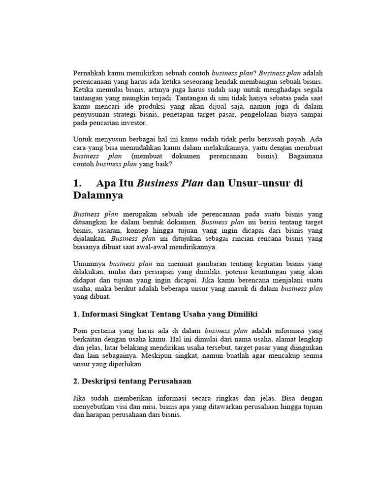 Contoh Business Plan untuk Usaha | PDF