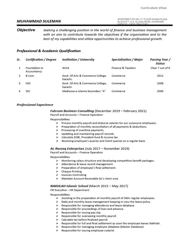 CV Suleman | PDF | Payroll | Business