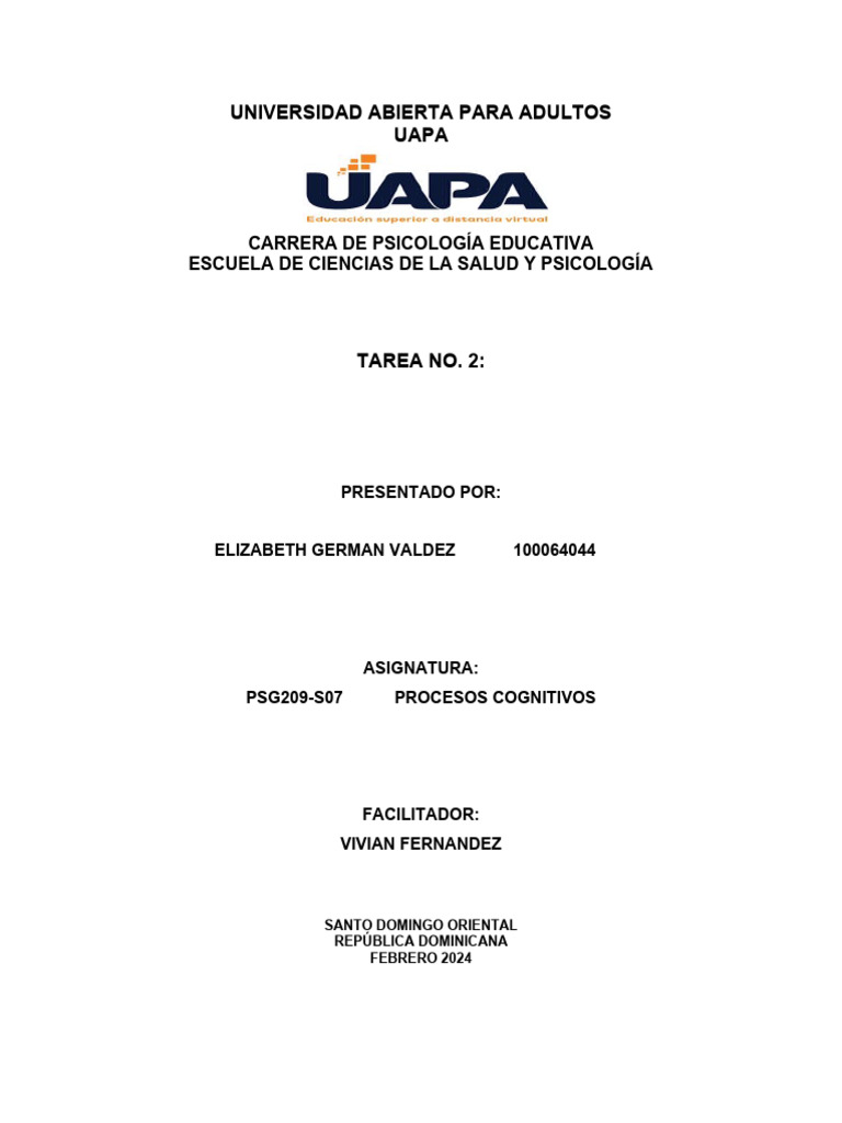 Tarea 2 Procesos Cognitivos | PDF | Percepción | Percepción visual Tarea 2 Procesos Cognitivos | PDF | Percepción | Percepción visual