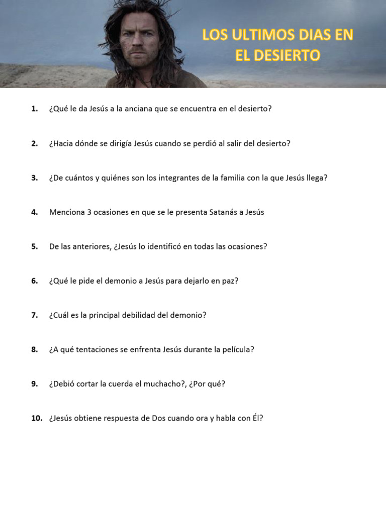 Cuestionario Los Últimos Días en El Desierto | PDF | Religión y ...