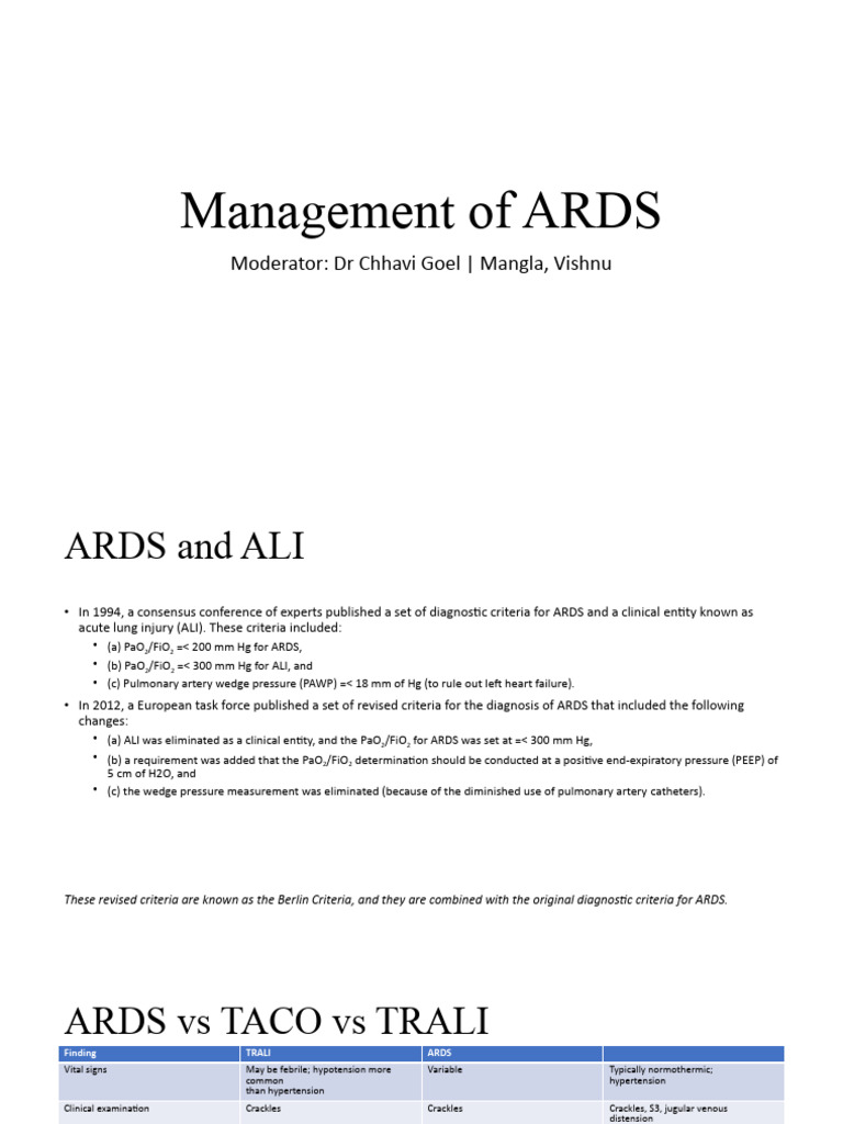 CG VM Management of ARDS | PDF | Sepsis | Lung