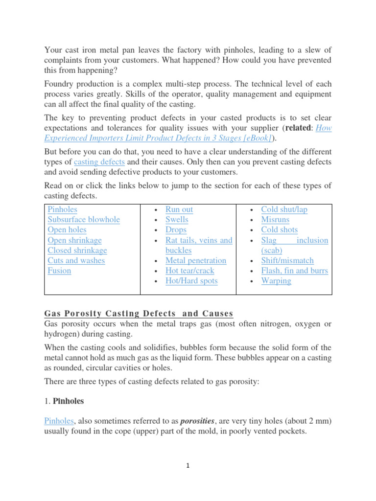 Casting Defects | PDF | Materials | Secondary Sector Of The Economy