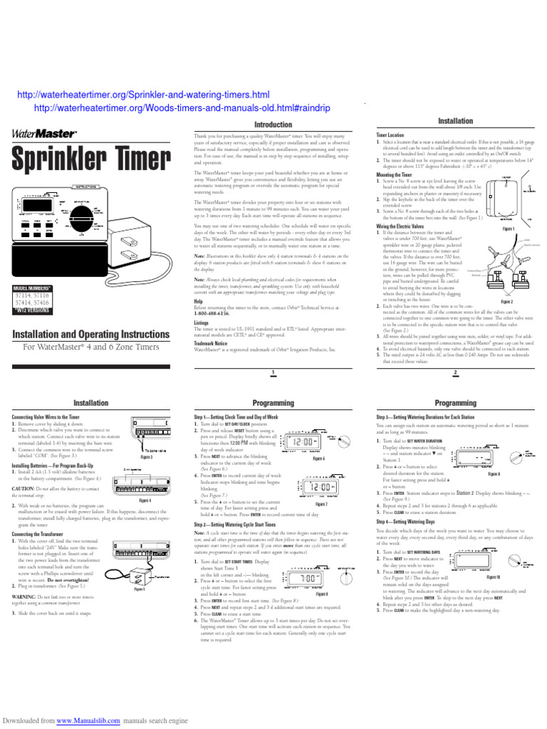 Watermaster-Orbit 4-Station 57114 | PDF | Plumbing | Timer
