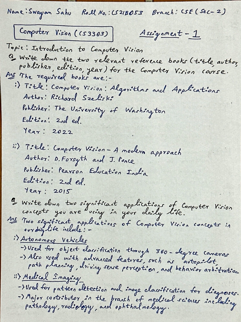 Computer Vision Assignment - 1 | PDF