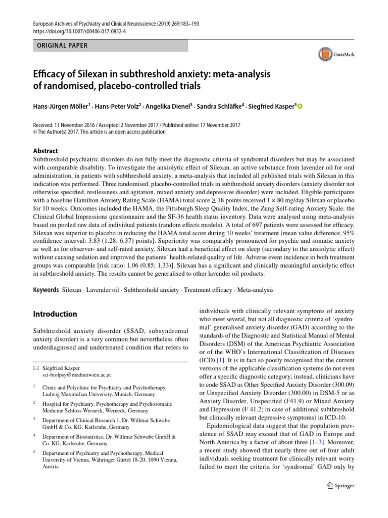 Efficacy of Silexan in Subthreshold Anxiety - Meta-Analysis of ...