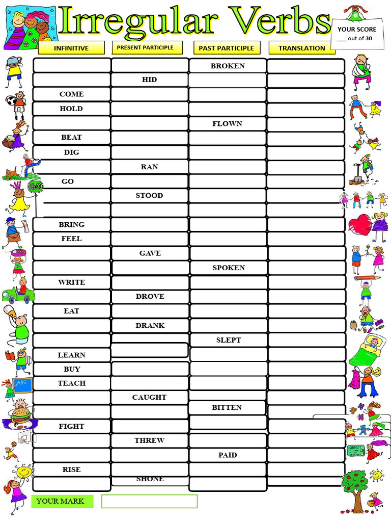 Irregular verb test 2 | PDF