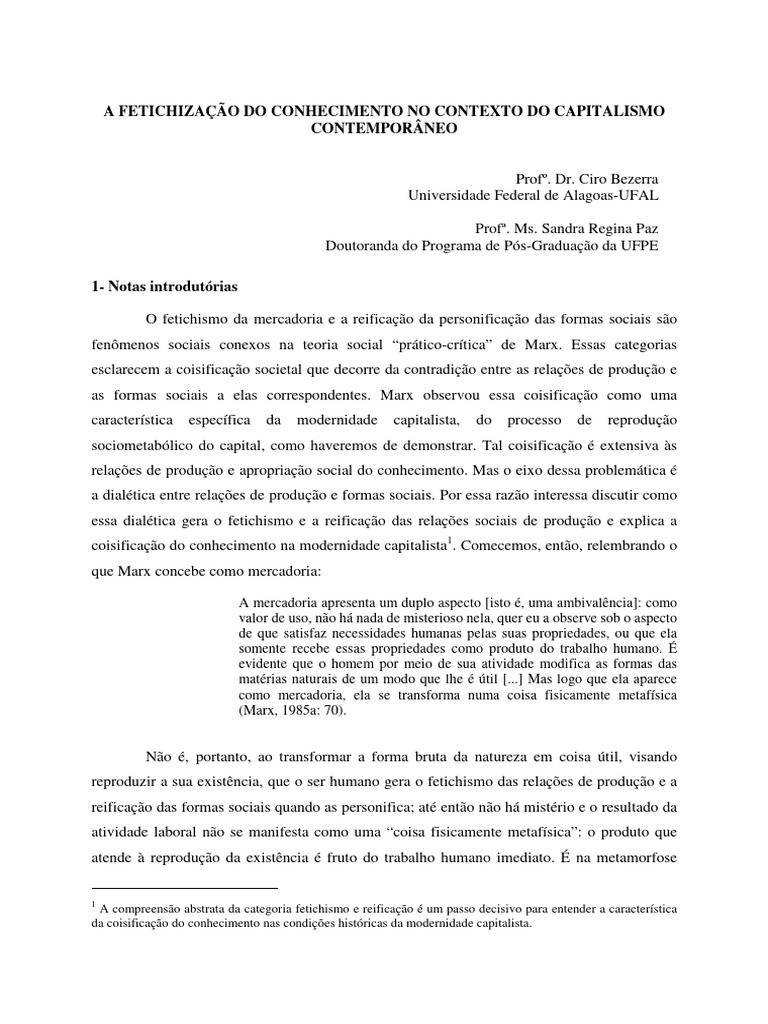 Bezerra & Paz - O Caráter Do Fetichismo No Conhecimento - 12p. | PDF ...