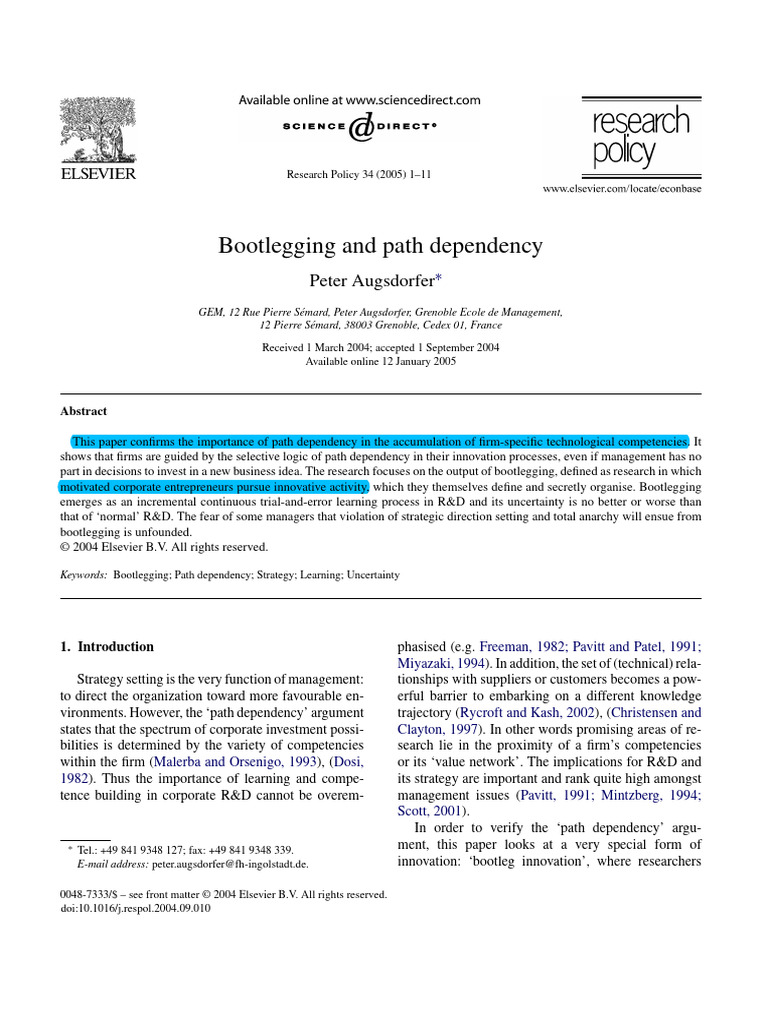 Bootlegging and Path Dependency | PDF | Innovation | Scientific Method