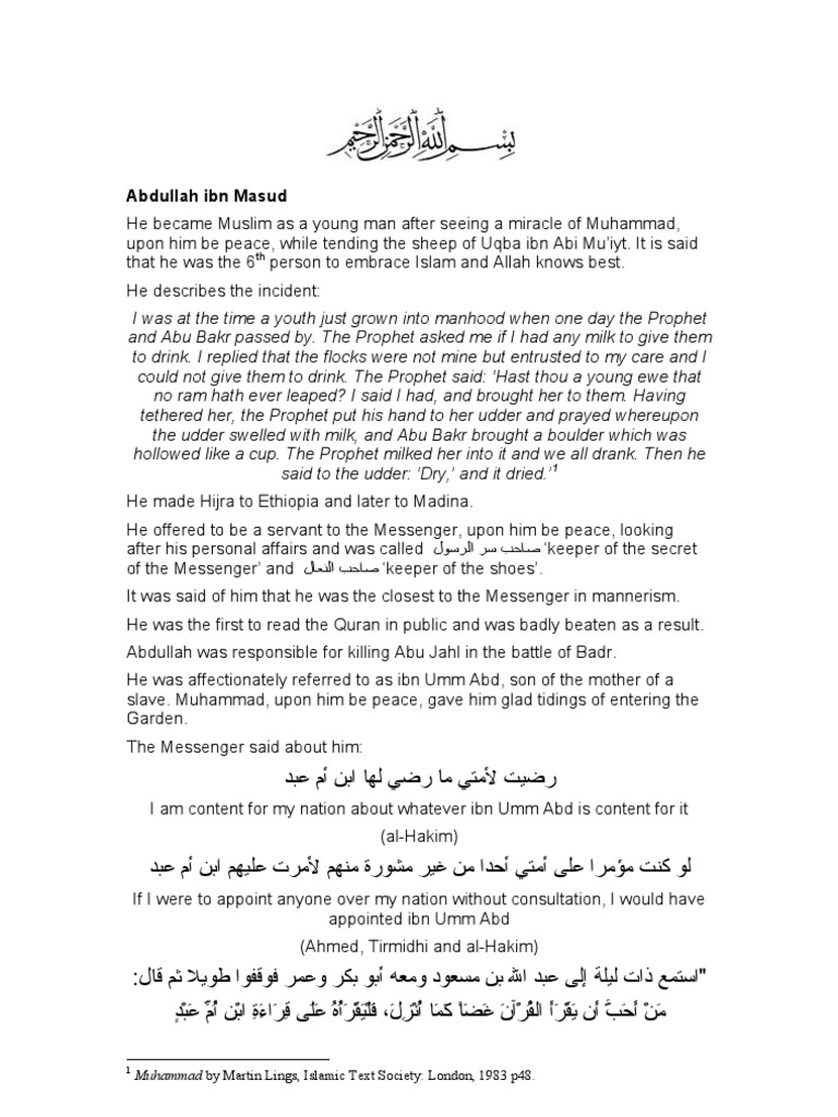 Abdullah Ibn Masud | PDF | Muhammad | Monotheistic Religions