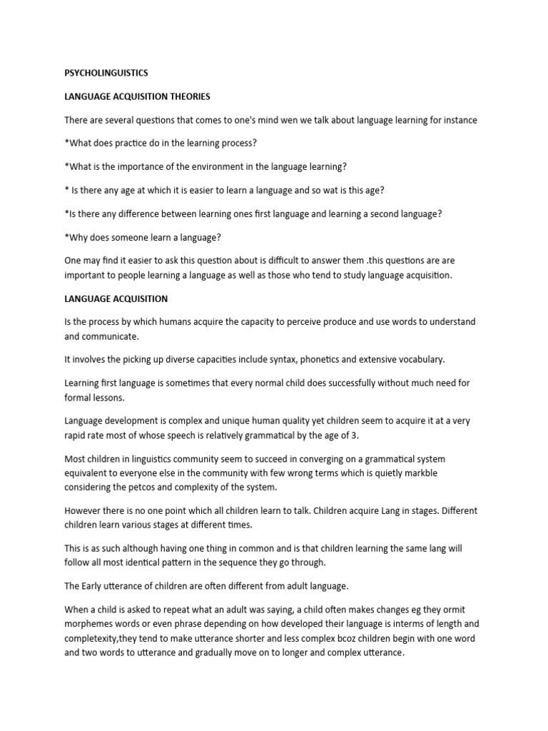 Psycholinguistics Pdf Language Acquisition Language Development