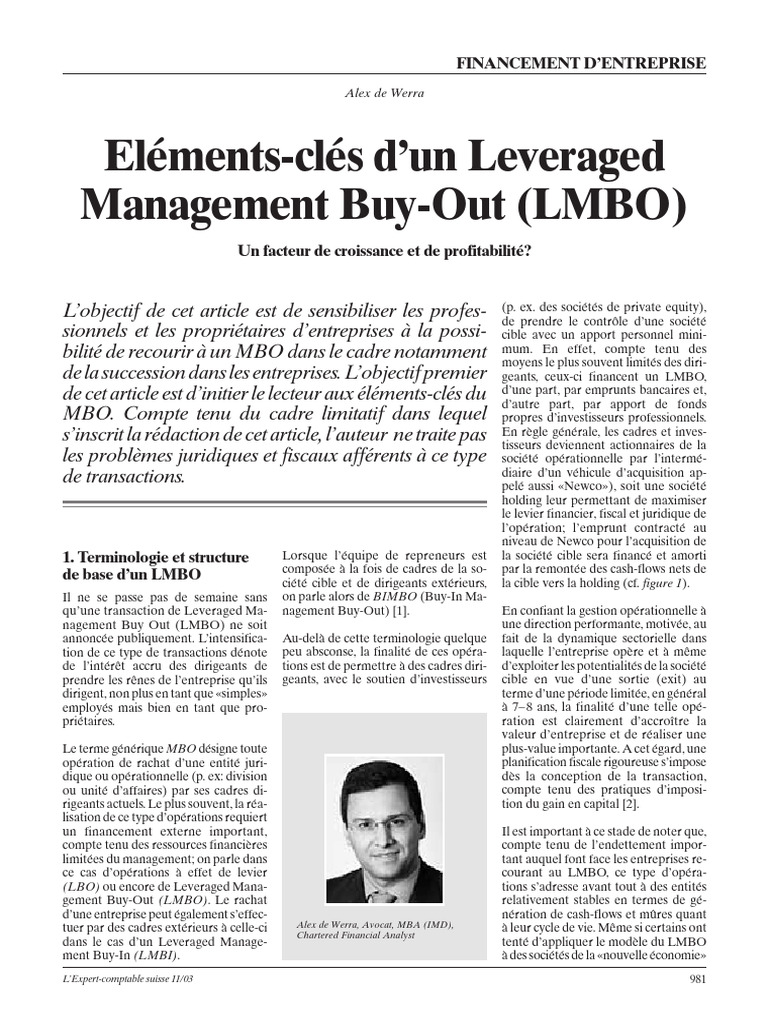Article LMBO - Alex de Werra (Avocat CFA) | PDF