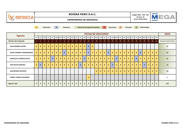 Cronograma de Descanso | PDF