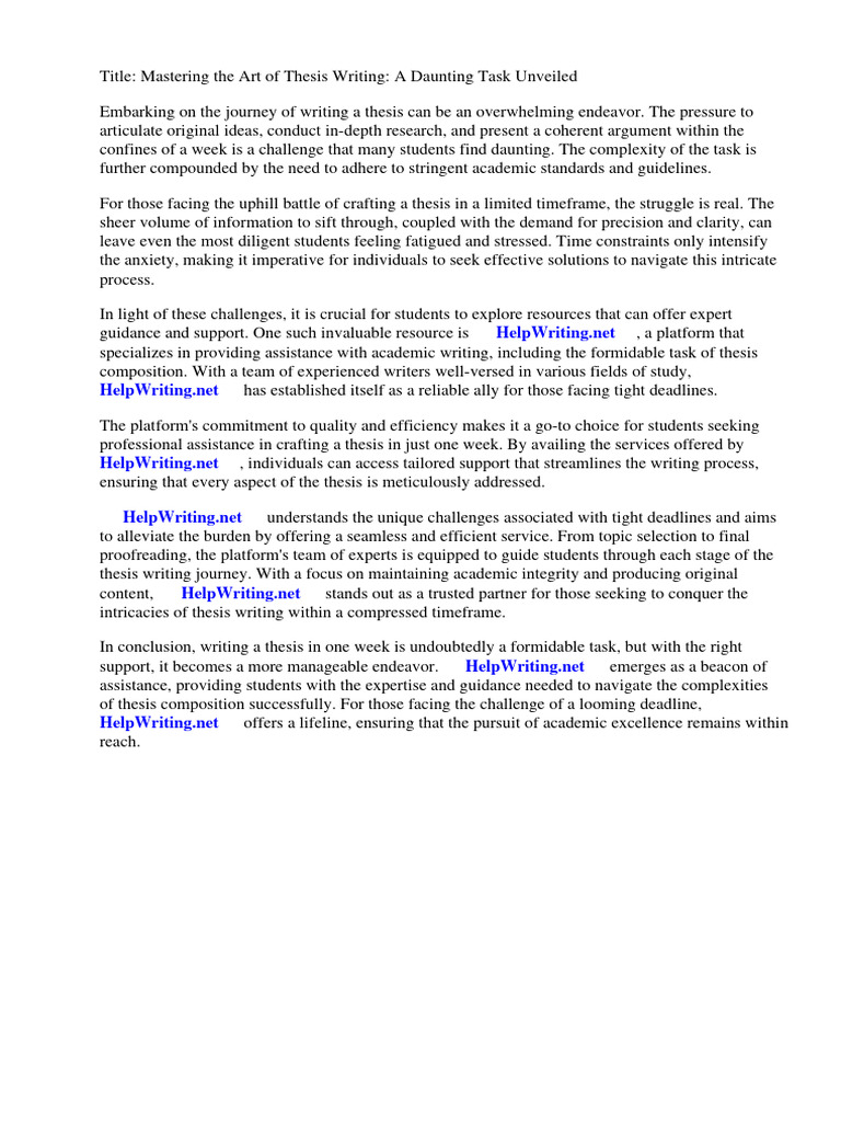 Thesis Writing in One Week Guide | PDF | Essays | Thesis
