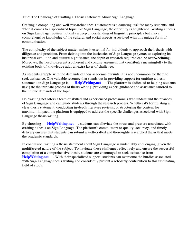 Thesis Statement About Sign Language | PDF | Essays | Sign Language