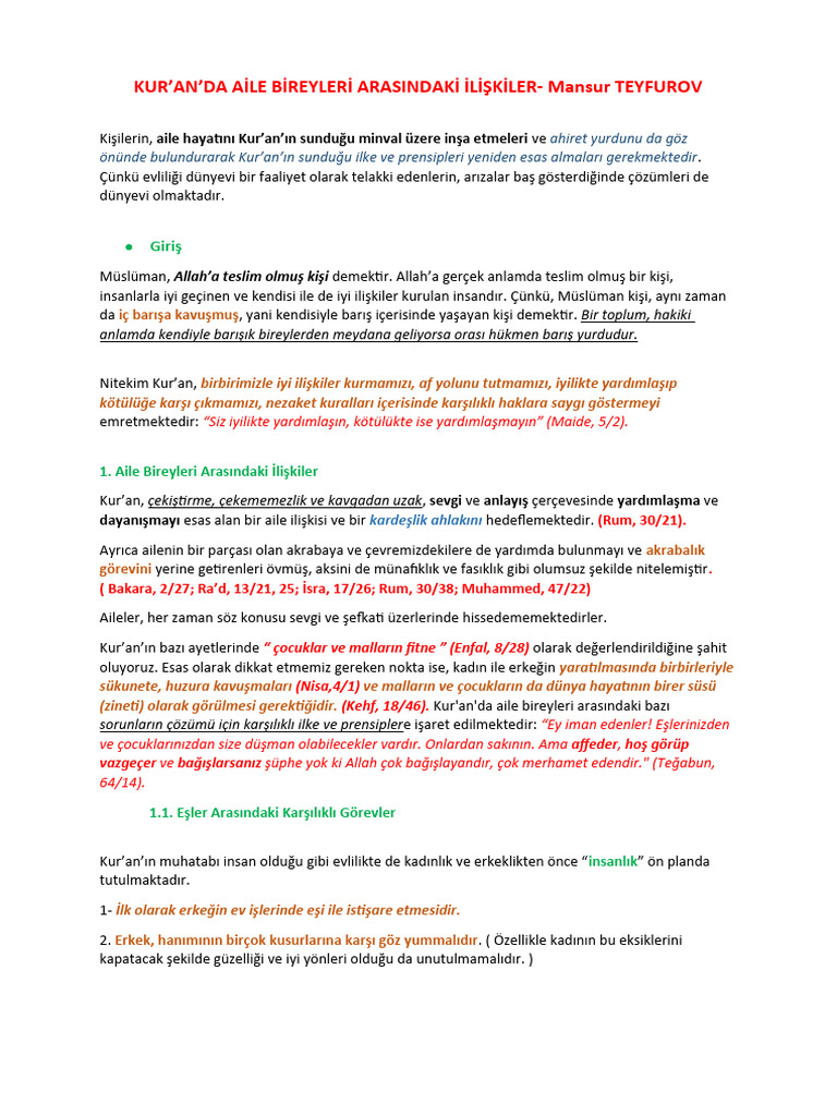 3.1. Kur'an'da Ai̇le Bi̇reyleri̇ Arasindaki̇ İli̇şki̇leri̇ | PDF