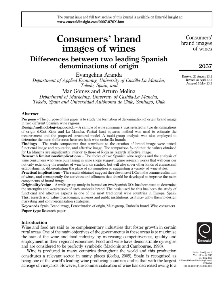 Aranda Etal - 2015 - Consumers Brand Images of Wines | PDF | Brand ...
