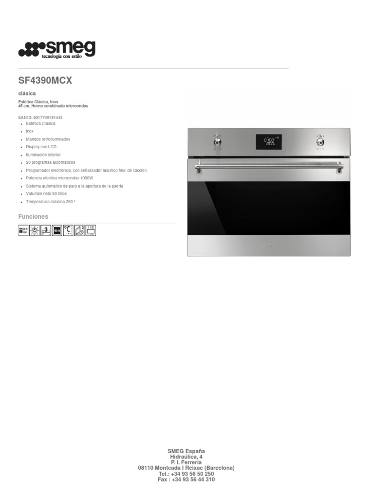 Horno Microondas Smeg SF 4390 | PDF | Temperatura | Cantidades fisicas
