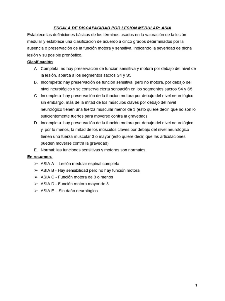 Escala de Discapacidad Por Lesión Medular - Asia | PDF