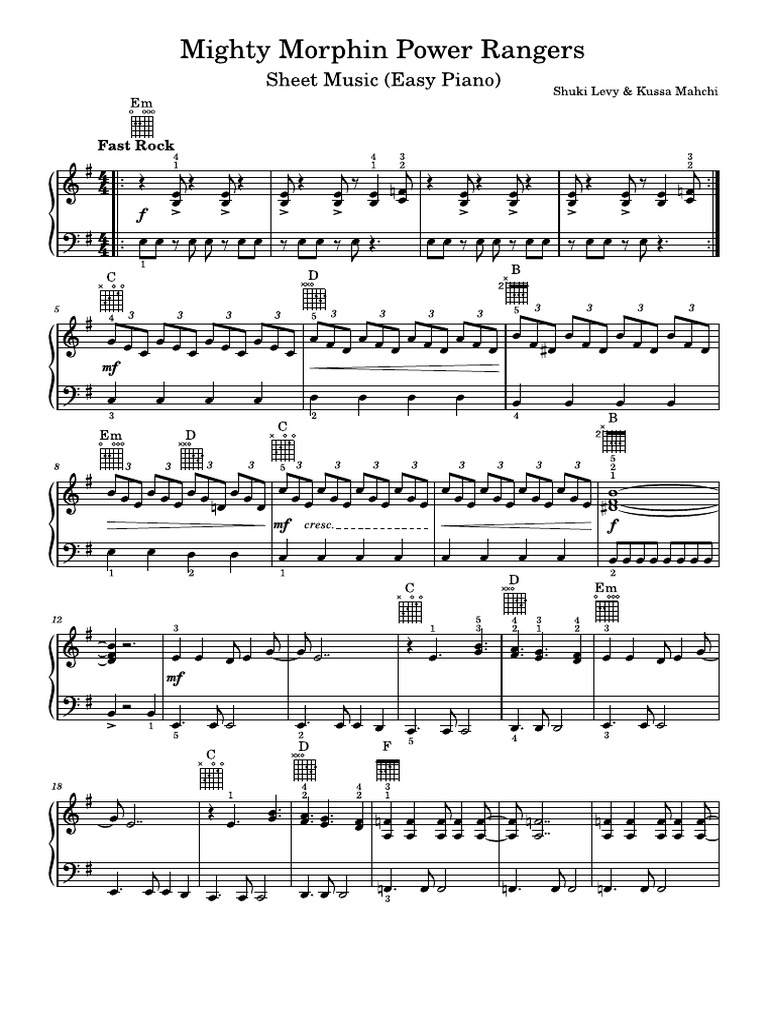 Mighty Morphin Power Rangers - Sheet Music (Easy Piano) | PDF
