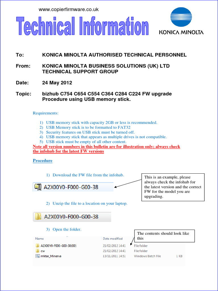 Bizhub 4 Series FW Update Procedure Using USB Memory Stick V2 ...