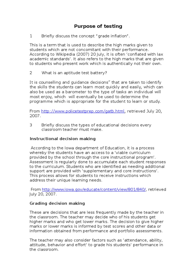 Purpose of Testing | PDF | Educational Assessment | Test (Assessment)