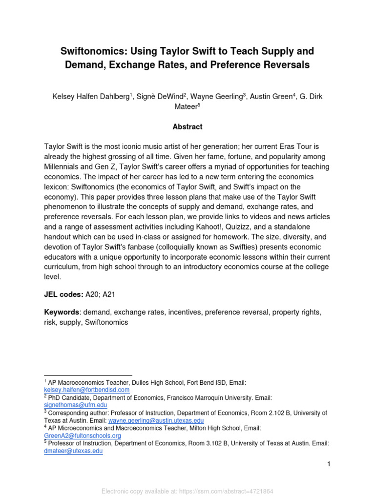 Swiftonomics: Teaching Economics with Taylor Swift | PDF | Exchange ...