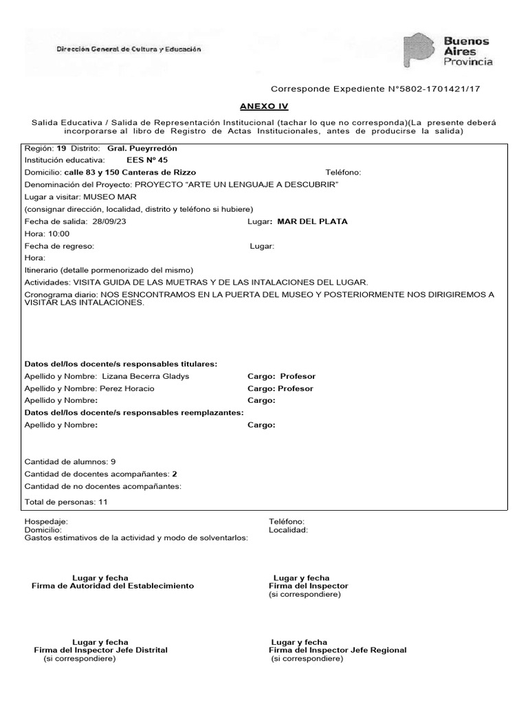 ANEXO 4 Solicitud Salida Educativa | PDF