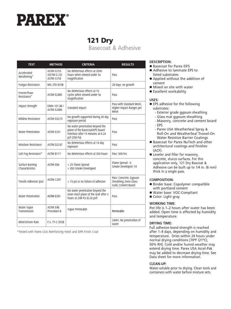 Base Coats & Adhesives - Parex 121 Dry Base Coat and Adhesive | PDF ...