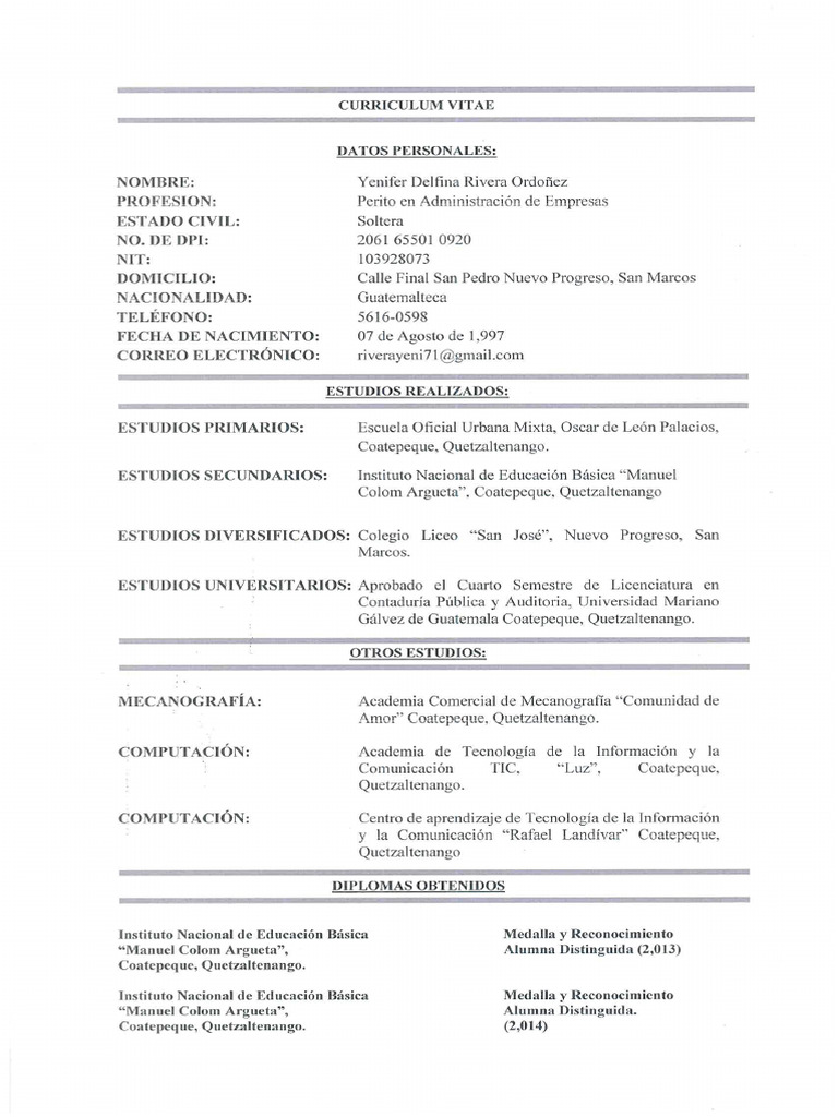 Curriculum Vitae Yenifer Rivera | PDF