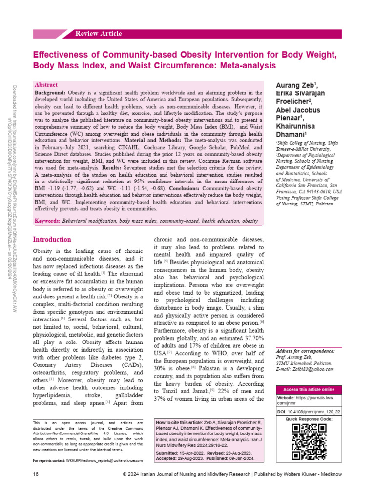 Community-Based Obesity Intervention Meta-Analysis | PDF | Obesity ...