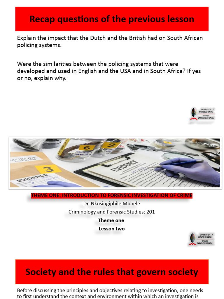 Theme 1 Lesson Two | PDF | Forensic Science | Police