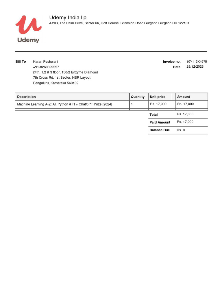 Udemy Course Bill | PDF