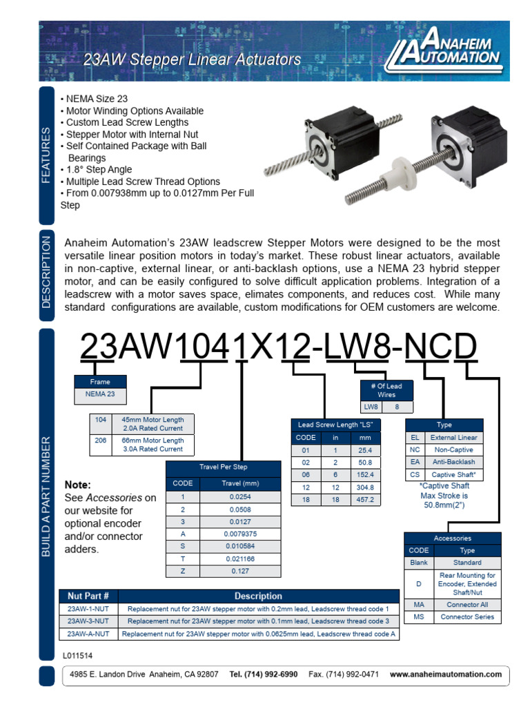 L011514 - 23AW Series Spec Sheet | PDF | Screw | Electric Motor