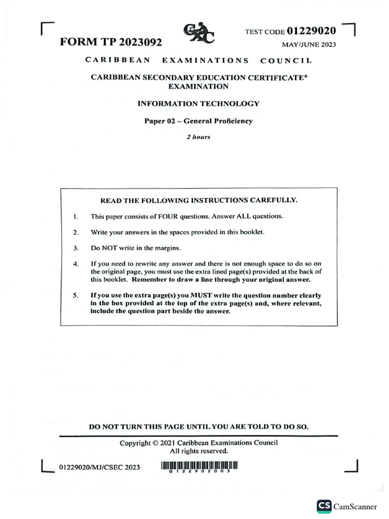 Csec Info Tech p2 2023 | PDF