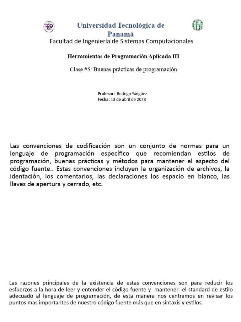 Clase #5 Buenas prácticas de programación | PDF | Lenguaje de programación | Programación de ...
